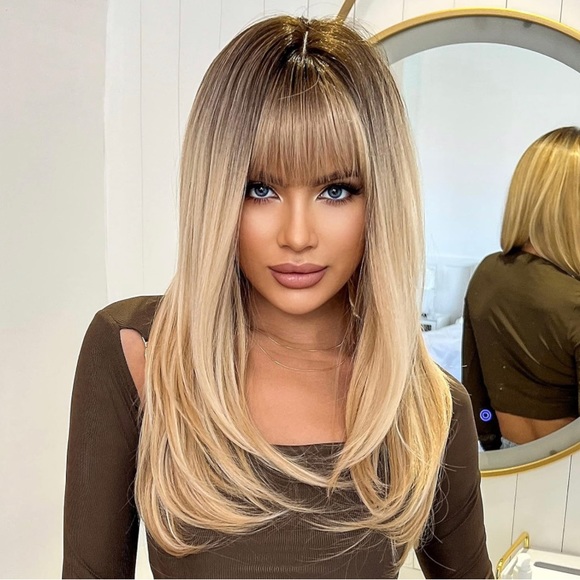 Haircube | Hair | Haircube Long Blonde Wig With Bangs And Dark Roots ...